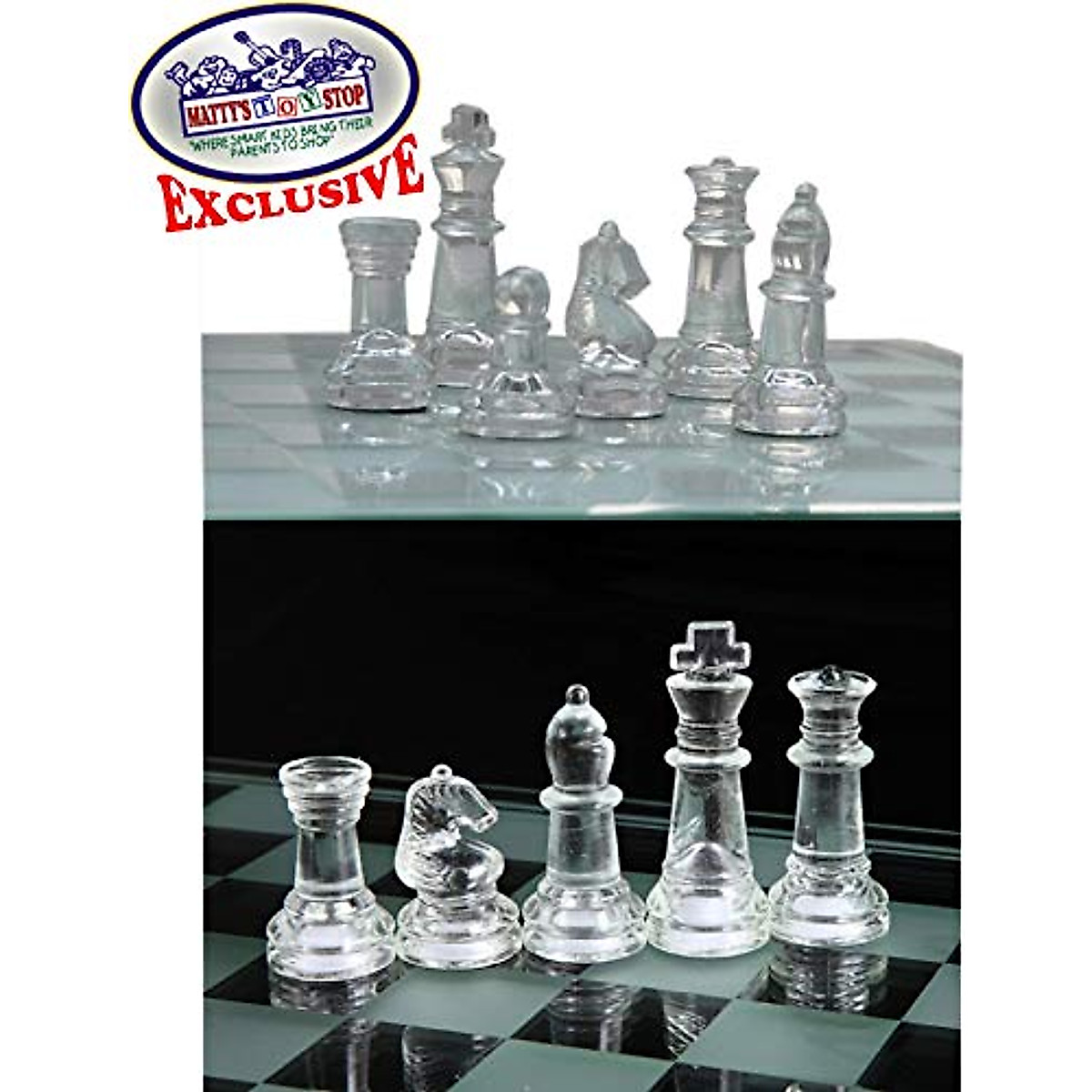 Matty's Toy Stop Deluxe Frosted & Clear Glass Chess Set (14") Large