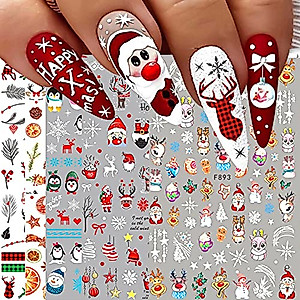 10 Sheets Christmas Nail Art Stickers Decals Self-Adhesive Pegatinas Uñas Navidad Snowflake Santa Claus Reindeer Snowman Nail Supplies Holiday Nail Art Design Decoration Accessories