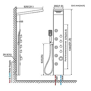 ROVATE Rainfall Waterfall Shower Tower Panel System, Stainless Steel Bathroom Shower Panel Tower with 5 Body Sprays and 3 Sets Handheld Shower, Shower Column Wall Mount, Delicate Brushed Finish