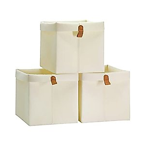 MILILOVE 3Pcs Felt Storage Basket 9x9x10 Cube, Fabric Cloth Storage Bin, Collapsible Organizer with Handle for Cloth Toys Fordable Bin for Bedroom Playroom Office (3)