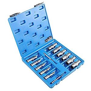 Accusize Industrial Tools 13 Pc 7/16'' to 1-1/16'' Hss Annular Cutters, 1'' Cutting Depth, 3/4'' Weldon Shank, with 2 Pilot Pins, Strong Box, N10