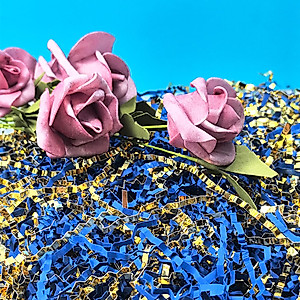 Keoferlo Crinkle Cut Paper 1/2 LB Baskets Shred Filler Paper Metallic Gold and Blue Craft Confetti Grass Raffia for Baskets Gift Wrap Decorations Display Merchandise (Metallic Gold and Blue)