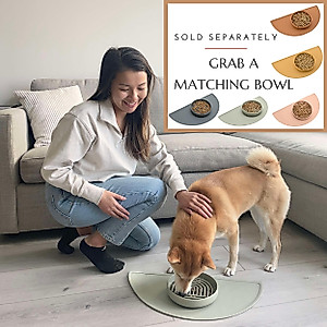 Should We Go? - Waterproof Silicone Pet Food Mat - Non-Slip, Spill-Proof Feeding Mats for Floors, Raised Edge Design, Easy-to-Clean, Durable Flexible Rubber Mat for Dog & Cat Bowls, Medium-Sage Green