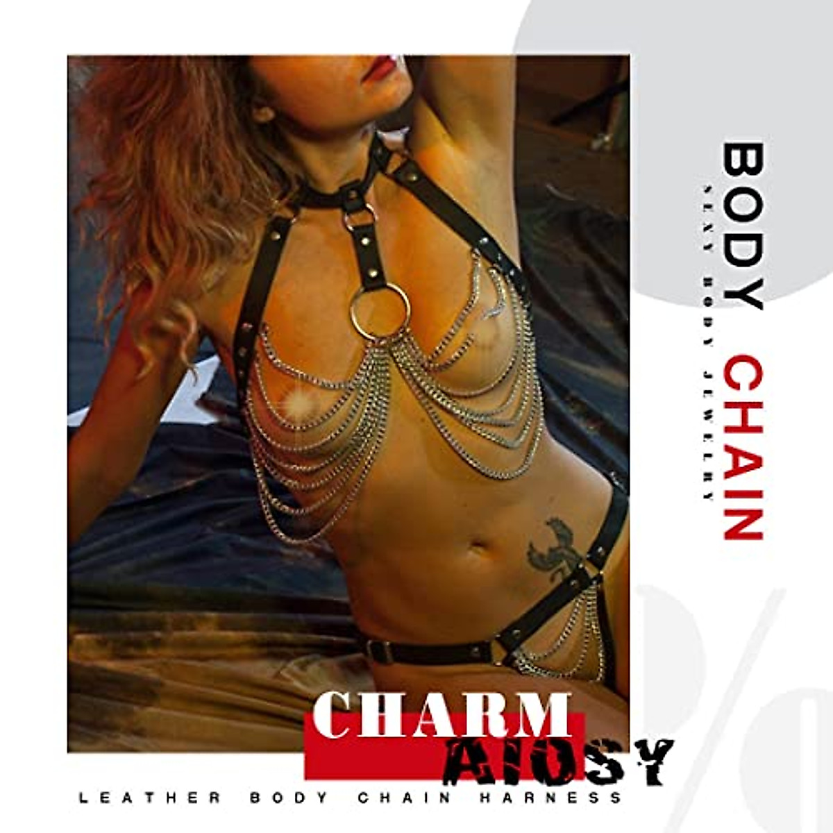 Salliy Punk Waist Chain Black Leather Body Chain Harness Belly Belt Chains Nightclub Party Body Accessories Jewelry for Women (Q)