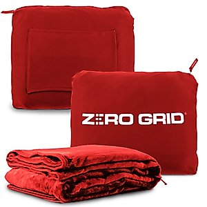 Zero Grid Premium Lightweight Wearable Super Soft Travel Blanket with Neck Snaps, Cozy Footpockets and Zipper Pouch, Compact Airplane with Luggage Strap Travel Blanket and Pillow Set