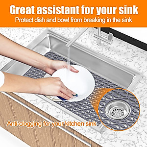 JUSTOGO Sink Protectors for Kitchen Sink 27.5'' x 15.7'', Kitchen Sink Mats Heat Resistant Silicone Mat for Stainless Steel Sink, Sink Mats for Bottom of Kitchen Sink, Rear Drain