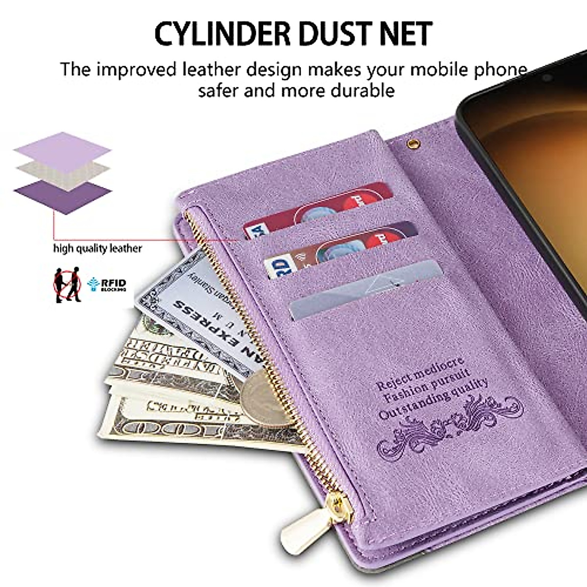 Neiye Compatible with Samsung Galaxy S23 Wallet Case with RFID Blocking Premium Zipper Card Slots Protective Flip PU Splicing Leather Stand Phone Cover for Galaxy S23 Case Wallet(6.1 inch-Purple)