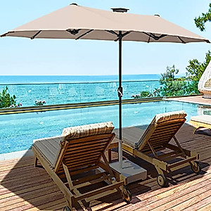 FREE SOLDIER 13FT Double-Sided Patio Umbrellas With 36 LED Lights, Outdoor Extra Large Umbrella with Crank, Market Twin Table Umbrella with Solar lights for Patio Garden Yard Pool (Beige)