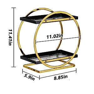 YFUIF 2 Tier Perfume Organizer, Bathroom Organizer Countertop, Dresser Makeup Vanity Skincare Storage Tray Shelf Rack Senior Room Decor Aesthetic Display Accessories (Black Gold)