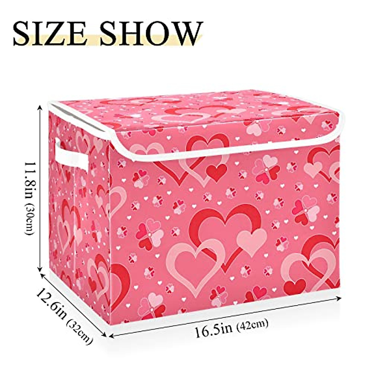 Romantic Hearts Large Storage Bins with Lid Collapsible Storage Bin Storage Basket Foldable Fabric Storage Boxes for Home Office