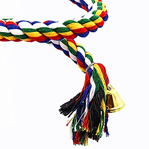 Litewood Bird Cotton Rope Perch Swing Bird Perch Chew Toy for Parrot African Greys Macaw Eclectus Cockatoo Alexandrine Amazon Cage Swing Stand with Bells (M 59 INCH)