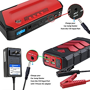 T POWER 15V Charger for Car Jump Starter 450A 500A 600A 800A 1000A Peak Car Jump Starter Portable Auto Battery Booster fits: BEATIT iClever TACKLIFE T6 DBPOWER Anker GOOLOO Rugged Geek