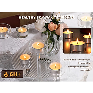 Soy Wax Tealight Candles | 100 Pack- 6 Hours Long Burning Tea Candles, 100% Natural Soy Wax Tea Lights Candles | Paraffin-Free, Unscented Tealights Candles Bulk for Party, Home, Wedding, Emergency