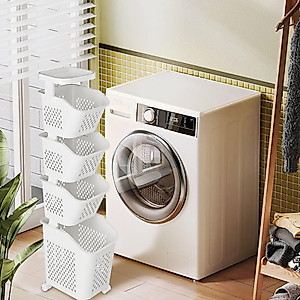 Laundry Hamper - Laundry Basket | Dirty Clothes Hamper | Freestanding Clothes Cart | Multi-Layer Basket Dirty Clothes Hamper | 3/4 Tier Rolling Laundry Cart with Wheels | 360° Rolling Laundry Basket |