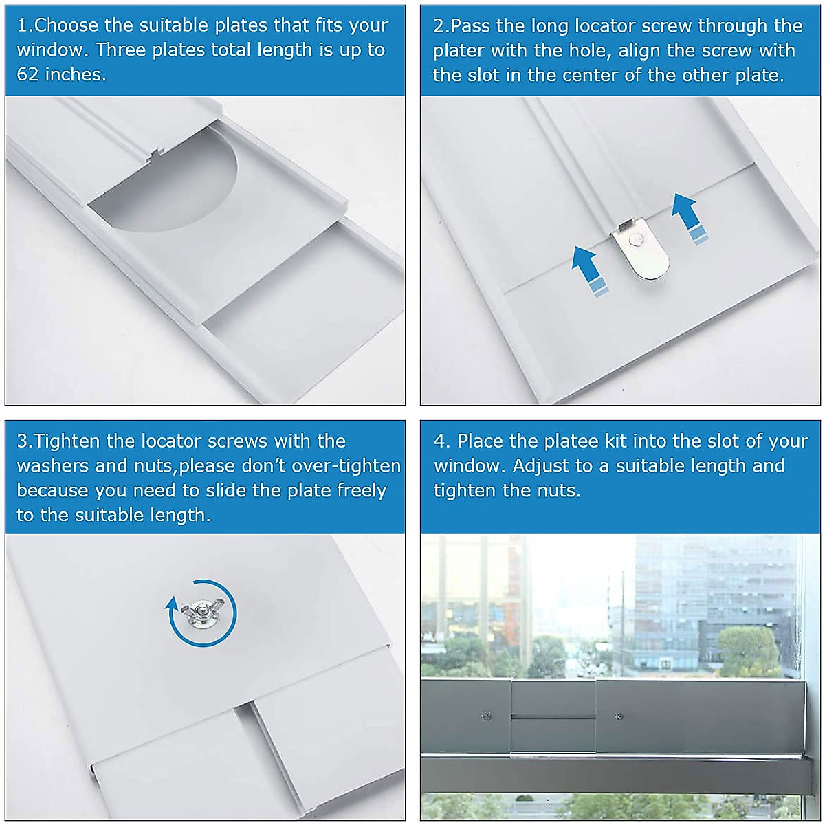 Window Vent Kit for Portable Air Conditioner, Adjustable Window Seal Plate Kit for AC Unit, Adjustable Length 21 Inch to 62 Inch, AC Window Kit for Exhuast Hose of 15cm/5.9 Inch.