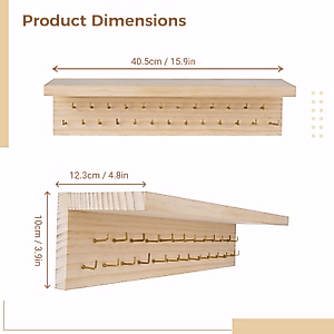 Medal Wall Hanger, Wall-mounted Medal Display Rack, Trophy Shelf and Medal Holder, Wooden Shelf with 25 Steel Hooks for Medals for Athletes, Players in Basketball, Football, Soccer (Wood color)
