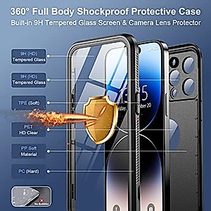 SPIDERCASE for iPhone 14 Pro Max Case, Waterproof Built-in【9H Tempered Glass】 Screen & Camera Lens Protector【12FT Military Shockproof】 IP68 Water Resistance Full-Body Heavy Duty Rugged Case, Black