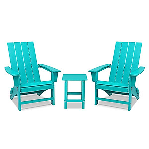 Adirondack Chair Set of 2 with Side Table Weather Resistant Fire Pit Chairs HDPE Outdoor Adirondack Chair for Patio Front Porch Pool Garden Deck Fire Pit Outside, Teal