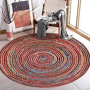 RIANGI - 4' Round Handwoven Jute Chindi Area Rug - Colorful Boho Rugs for Living Room - Hand Braided Multicolor Bohemian Rug for Farmhouse, Bedroom, Dining Room, Classroom, Hallway, Kitchen, Office