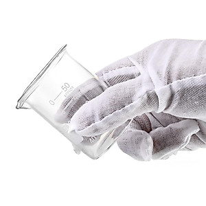 QWORK Sturdy Glass Beaker Set, 1.7oz (50ml), Pack of 6, 3.3 Borosilicate Griffin Low Form with Printed Graduations and Large Marking Spot