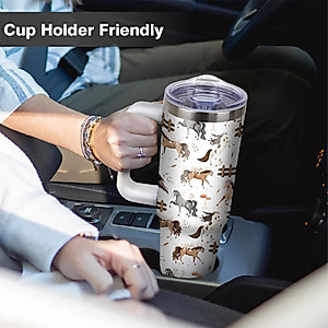 puhnhsv 30 oz Horse Tumbler With Handle and Straw, 30oz Insulated Stainless Horse Tumbler Coffee Travel Mugs Cup Water Bottle Horse Lovers Gifts for Women Girls