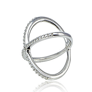 B. BRILLIANT Sterling Silver Diamond Accented Criss-Cross X Crossover Ring for Women