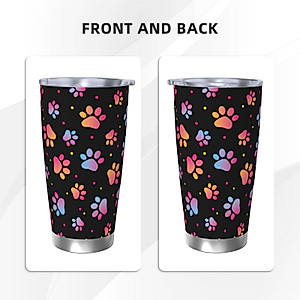 CHASOEA Colorful Paw Tumbler 20oz Dog Paws Stainless Steel Insulated Tumblers with Lid and Straw Animal Travel Coffee Mug Tea Wine Cups Water Bottle Gifts for Women Dog Lovers