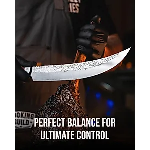 The Cooking Guild Slicer Knife - 12 Inches - Grizzly Series - San Mai Steel Japanese Slicing Knife with Hammered Finish - Rosewood Handle Meat Slicer - Rust-Resistant