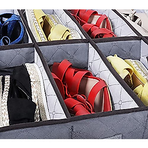 Under Bed Shoe Storage Organizer, Adjustable Dividers - Set of 2, Fits 24 Pairs Total - Underbed Storage Solution Gray