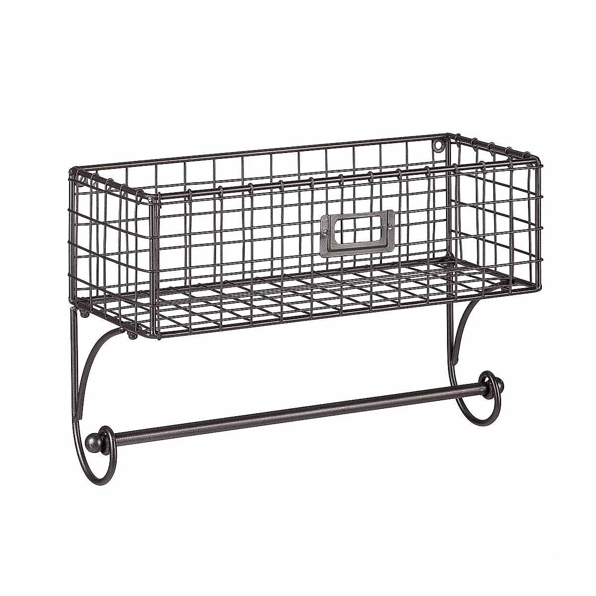 Jemeni Paper Towel Holder Wall Mount with Basket Storage Organizer for Kitchen Bathroom, Gray, 14" W x 5.7" D