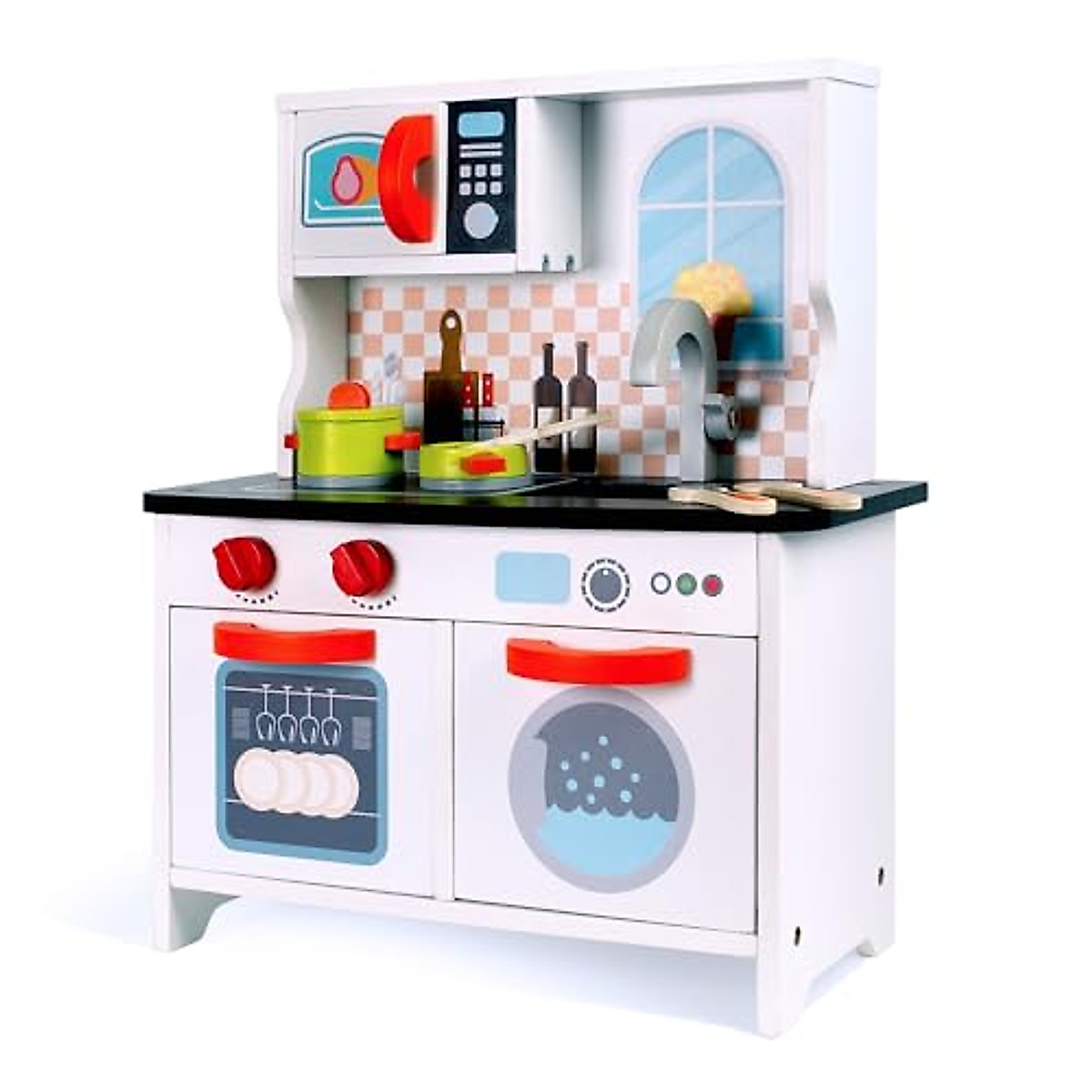 osettoys Mini Wooden Play Kitchen Set with Microwave, Pretend Play Kitchen Accessories, Role Play Toy for Kids, Cooking Toy Gift for Boys Girls