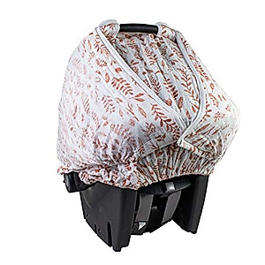 Bebe au Lait Classic Muslin Car Seat Cover, Easy Snap Straps, Fully Zippered Opening - Pink Leaves