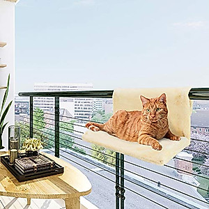 Downtown Pet Supply Cat Hammock Bed - Cat Shelf - Warm and Cozy Plush Nap Mat with Wire Bed Frame - Strong & Secure - Beige - 18.5 in x 12 in