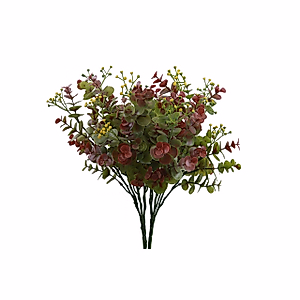 Season’s Need Décor Pack of 2 Faux Eucalyptus Leaves Spray, Artificial Greenery Stems Fake Eucalyptus Branches Plants for Greenery Wedding Jungle Theme Party (15”x5”) Green-Burgundy