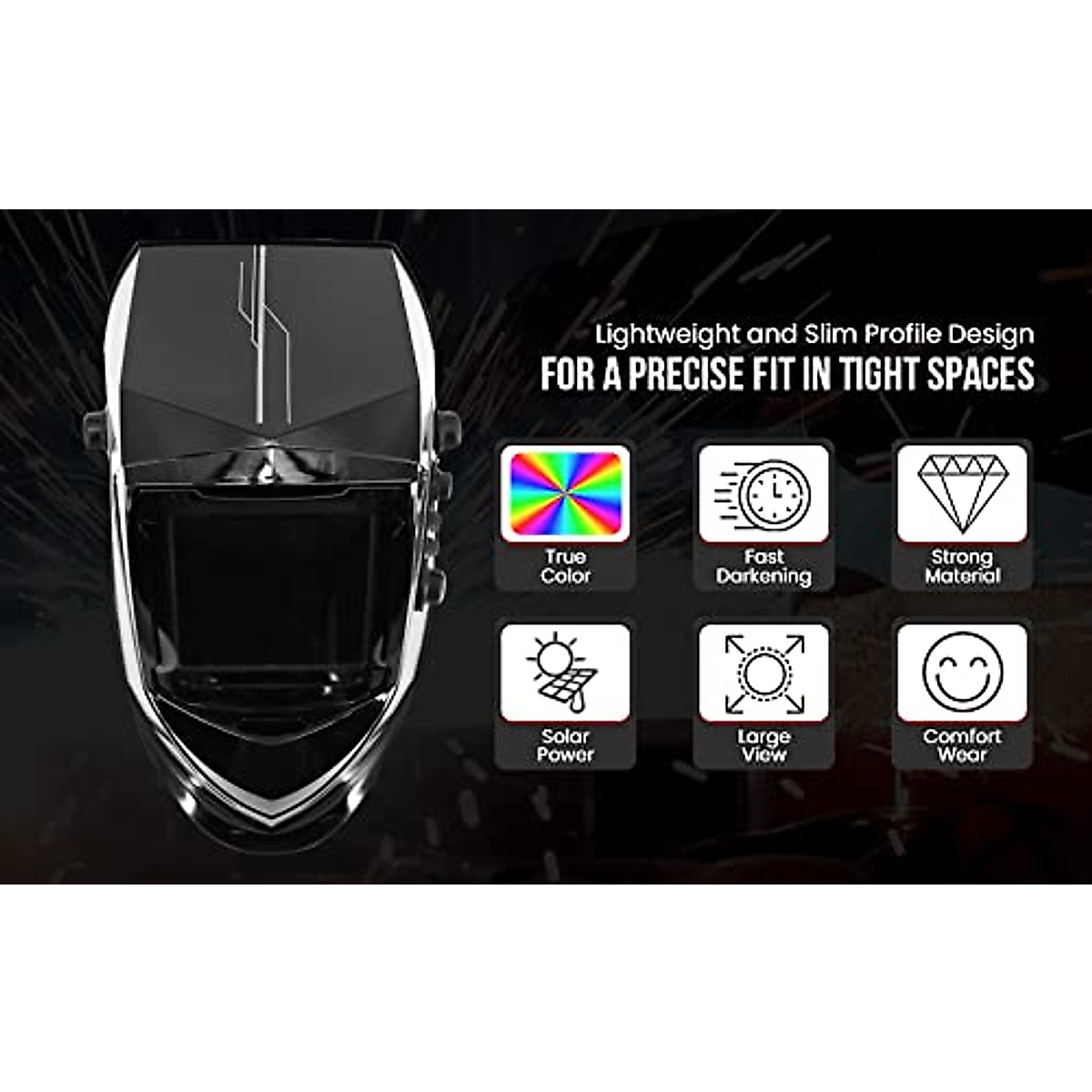 Arc Union Large Viewing Screen Welding Helmet 3.94"X3.66" - RFC Series True Color Solar Power Auto Darkening Welder Mask - Wide Shade 5/9-9/13 for TIG MIG Arc Weld Grinding Hood, Black