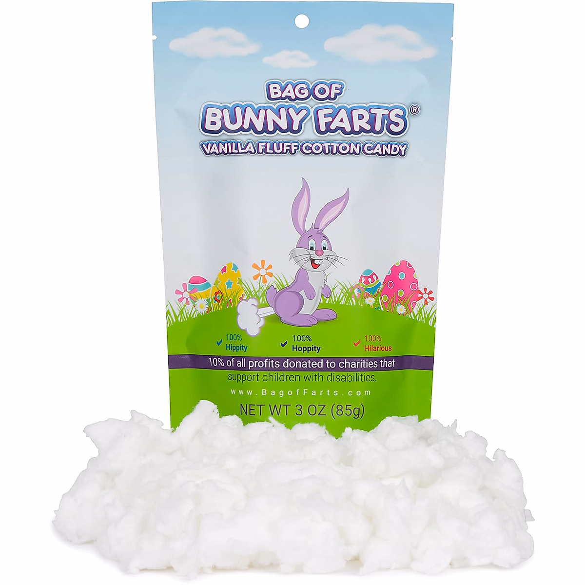 Bag of Bunny Farts Vanilla Cotton Candy Funny Easter Basket Stuffer for All Ages Unique Birthday for Friends, Mom, Dad, Girl, Boy Gag Gift, 3 ounces / 1 pack