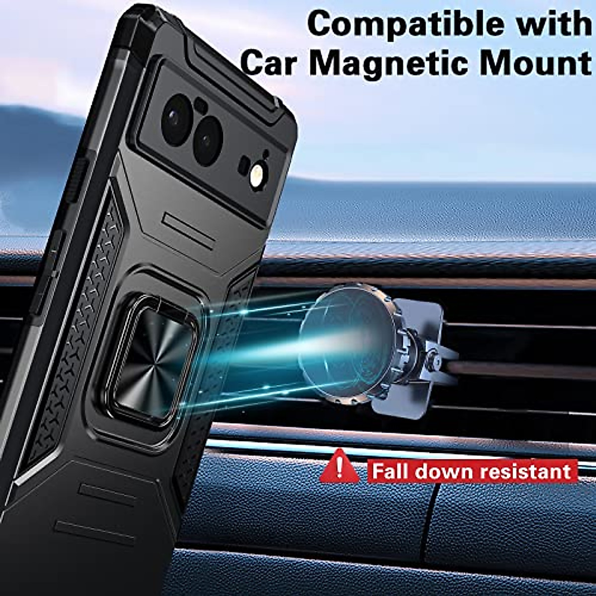 ANTSHARE for Google Pixel 6 Case with Screen Protector, Military Grade Dual Layer Shockproof Heavy Duty Protective Phone Case with Magnetic Kickstand Car Mount Holder for Pixel 6 5G 2021 6.4’’(Black)