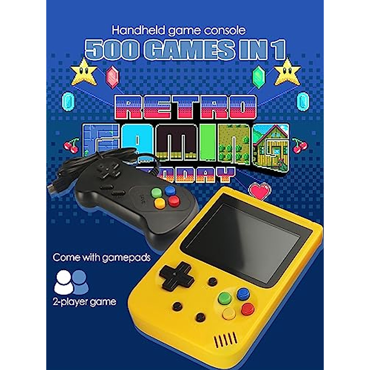 Fadist Handheld Game Console, Portable Retro Game Console, Built in 500 Classic Games,IdeIdeal Gift for Kids, Friend
