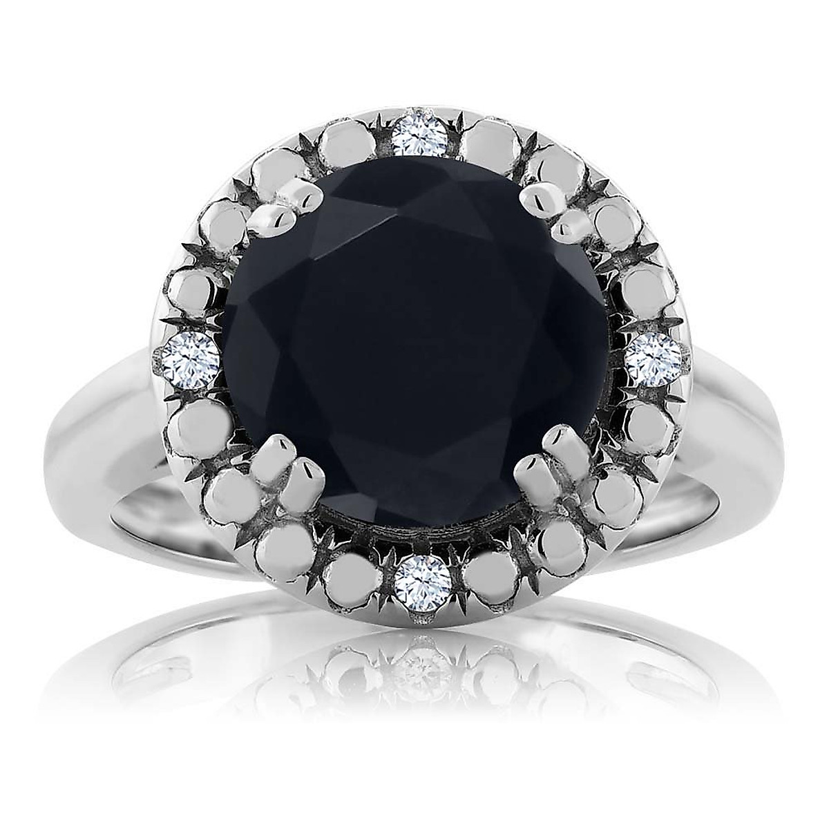Gem Stone King 925 Sterling Silver Black Onyx Ring For Women (3.04 Ct Round, Gemstone Birthstone, Available In Size 5, 6, 7, 8, 9)