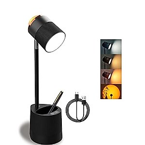 Flymuda LED Desk Lamp with Sunset Lamp, Pen Holder, Led Reading Lamp with 3 Color Modes, 360° Rotation, Battery Operated, Touch Control, Sunset Night Light & Desk Lamp 2 in 1 for Home Office - Black