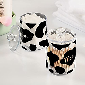 Sletend 2 Pack Plastic Qtips Holder Cow Print Red Heart Bathroom Organizer Canisters for Cotton Balls/Swabs/Pads/Floss,Plastic Apothecary Jars for Vanity