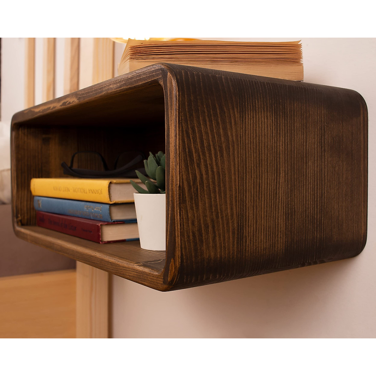 WOODCHES Floating Nightstand Wooden, Bedside Table, Nightstand Shelf, Handmade, Wall Mounted Bedside Shelf, Minimalist and Unique Style (Vancouver)