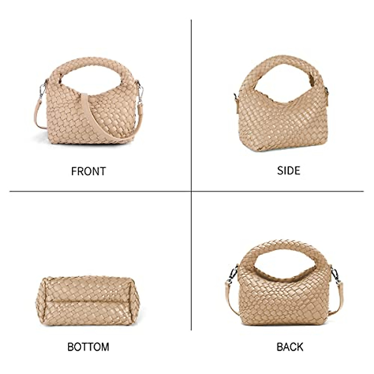 Women Woven Tote Small Crossbody Bag, Weave Quilted Purse Square Shoulder Bag Woven Handbag with Detachable Strap (Khaki)