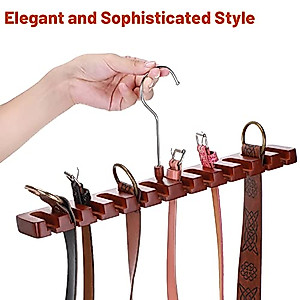2 Pieces Belt Hanger Solid Wooden Belt Organizer Stylish Belt Storage Sturdy Belt Holder Belt Rack Organizer Belt Rack Holder for Closet Storing Belts Tie Scarf (Brown)
