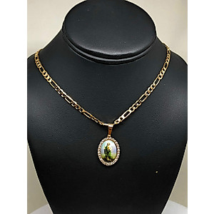 Gold Plated Saint Jude Pendant Necklace Figro 26" San Judas Tadeo Medalla Oro Laminado Figaro