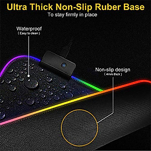 RGB LED Gaming Mouse Pad - Large Pad RGB Gaming Mat with Easy to Clean Waterproof Surface - Anti-Slip Rubber Base Abstract Art Hexagon Honeycomb 11.81"x27.56"