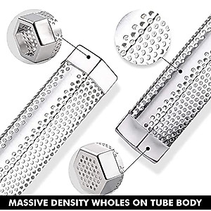 SAKIY Smoke Tube for Pellet smoker 12 inches Hexagon Portable BBQ works as a Cold/Hot Smoking fits in all sorts of grill - Stainless Steel Tube, Nonstop 5 hrs. Billowing