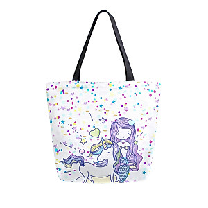 SUABO Tote Bag Unicorn Mermaid Girl Reusable Grocery Bags Canvas Shopping Bag for Women Outdoor