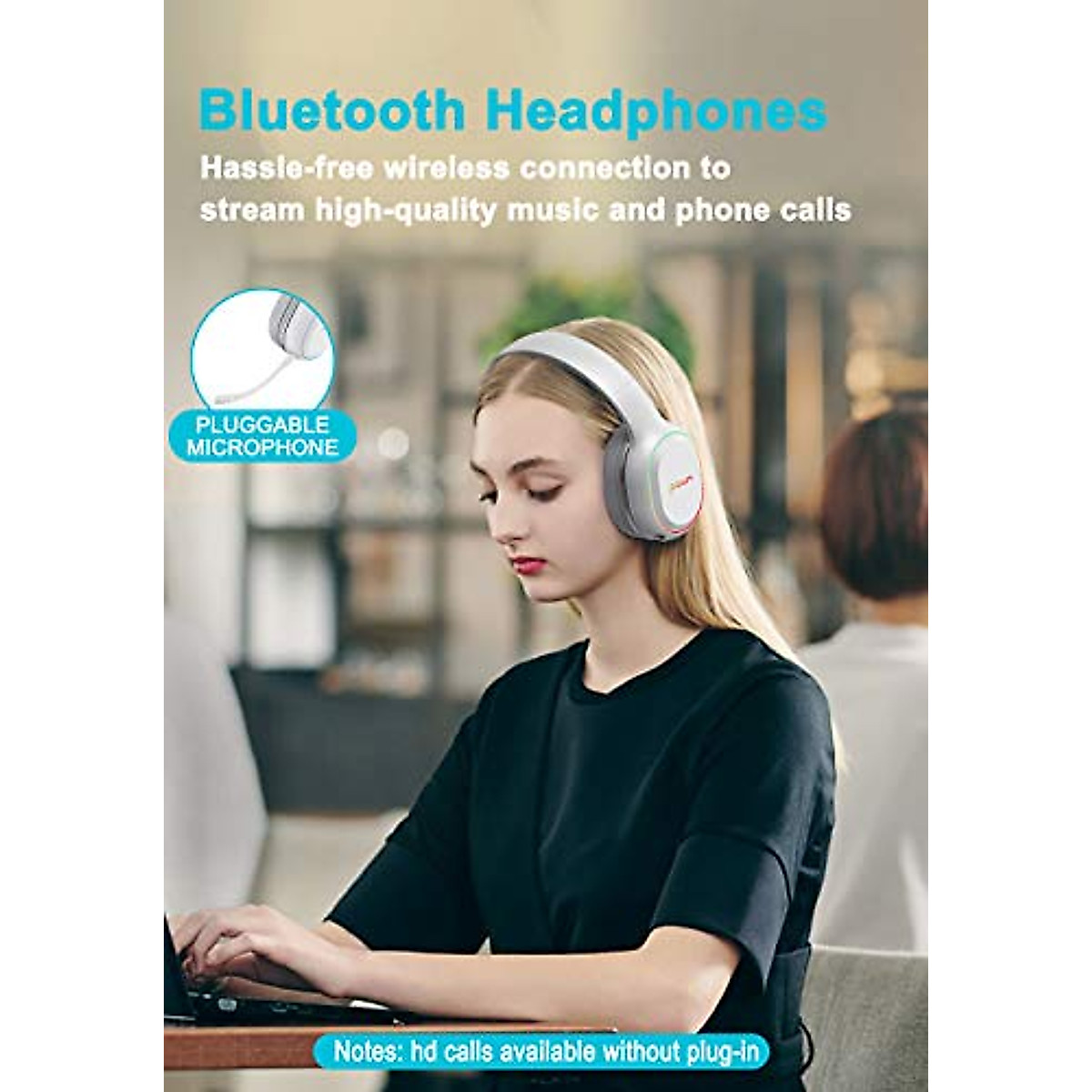 Bluetooth Headphones with Microphone Deep Bass Wireless Headphones Over Ear, Noise Cancelling Headphones, Foldable Headset with Comfortable Protein Earpads, 60 Hours Playtime, for Travel/Work, White