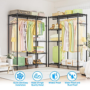 Ulif F4 Heavy Duty Clothes Rack（With Hanger Rod ） Freestanding Clothing Racks for Hanging Clothes，Adjustable Closet Organizer System，Portable Garment Rack 45" W x 15" D x 70" H，Max Load 500LBS，Black